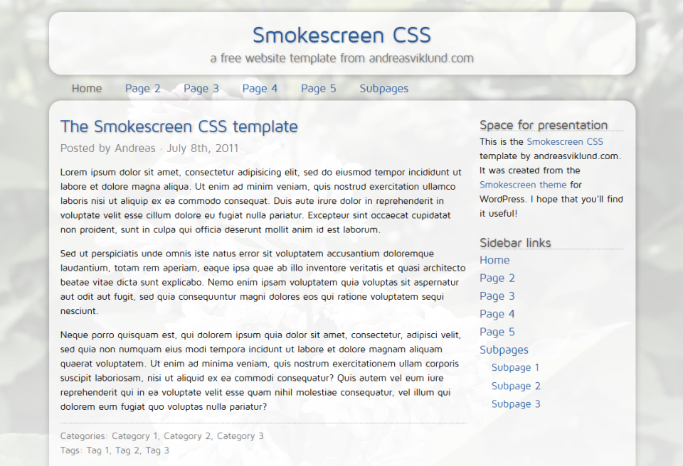 Smokescreen CSS template screenshot | andreasviklund.com