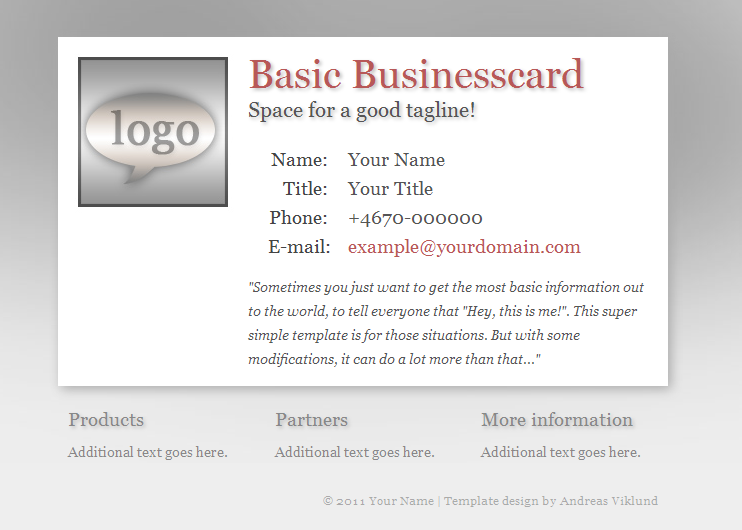 Basic Businesscard screenshot | andreasviklund.com